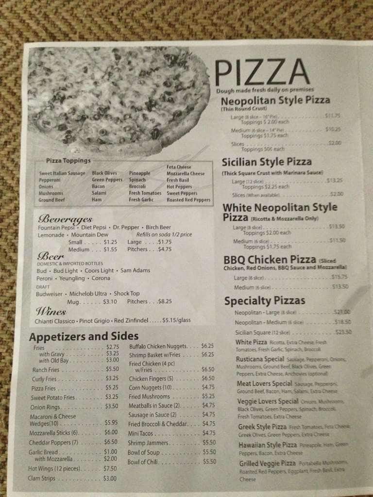 Menu at Rusticana Pizzano pizzeria, Saint Michaels