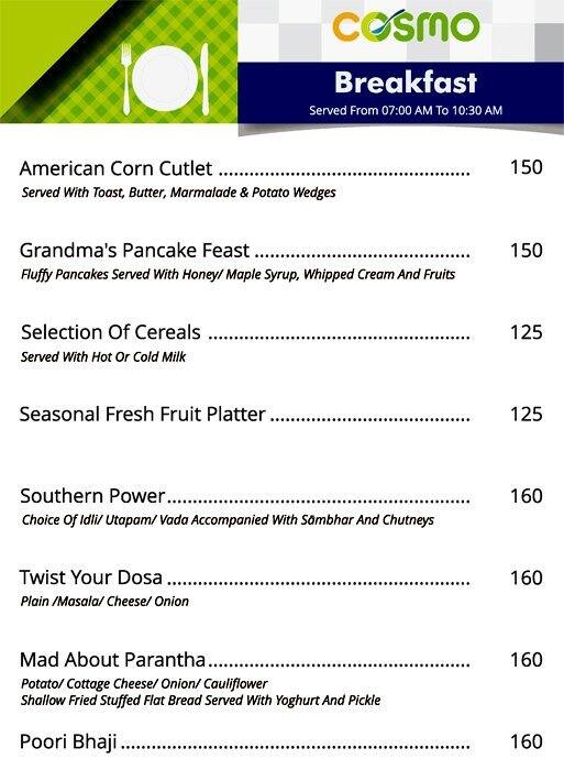 Cosmo - Golden Galaxy Hotels & Resorts Menu - Zomato