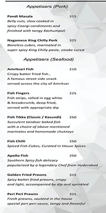 Menu at Churchill's, Bengaluru