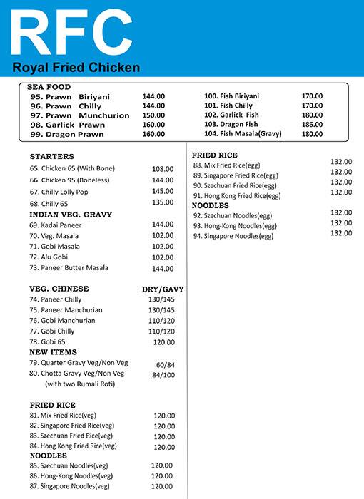 Menu at Hotel Royal Coffee, Chennai
