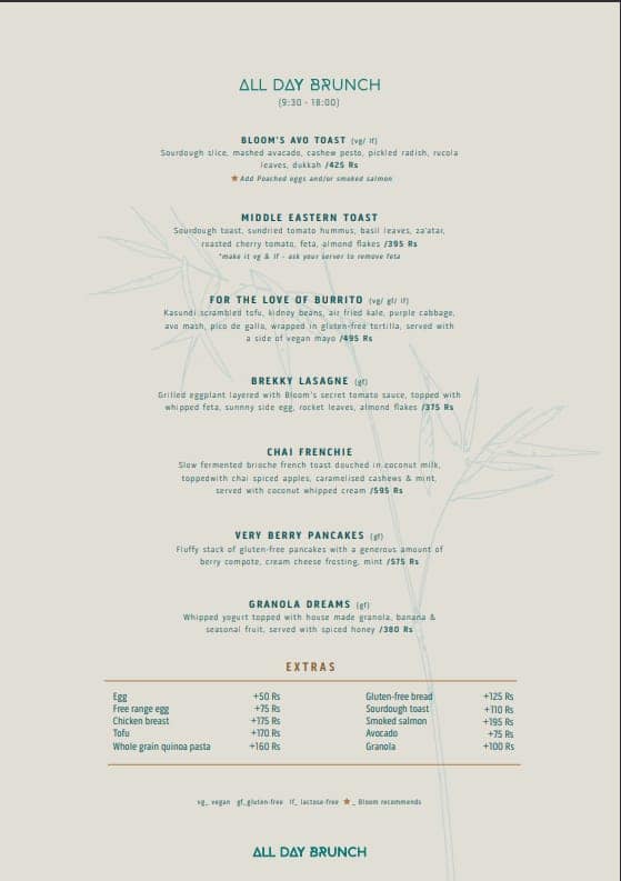 Menu of Bloom And Brew, Assagao, Goa
