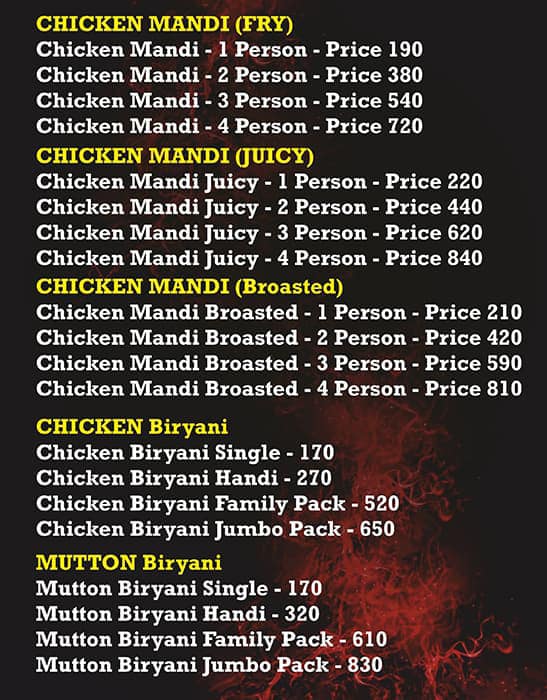 Menu of Monis Restaurant, Yousufguda, Hyderabad
