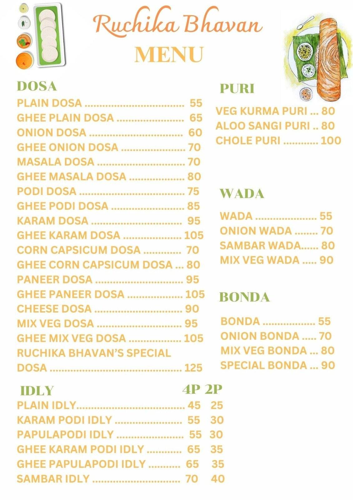 Menu of Ruchika Bhavan, Nagole, Hyderabad