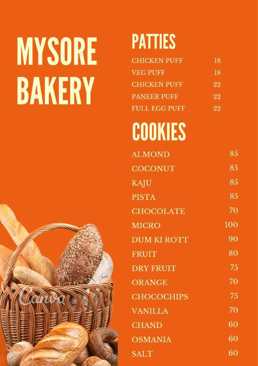 Menu of Mysore Bakery, Uppal, Secunderabad