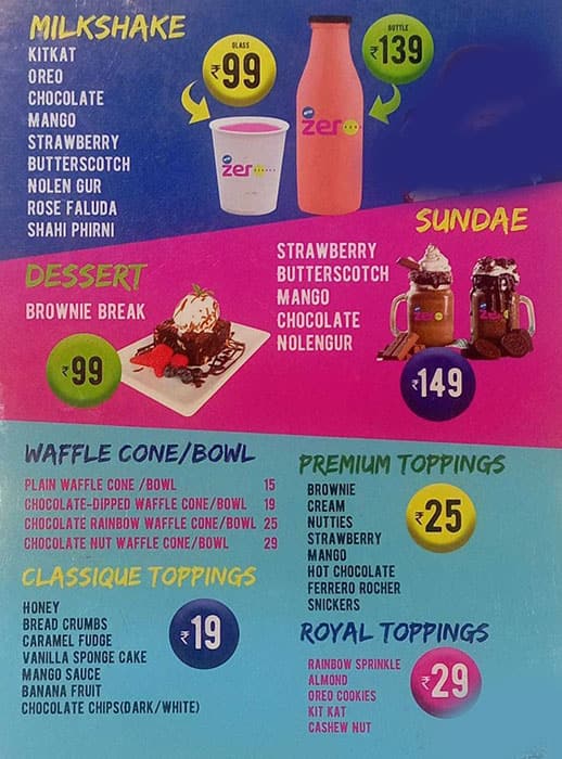 Menu of Metro Zero Degree, Nagerbazar, Kolkata