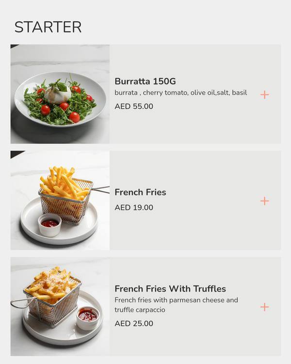 Menu of NAP, Yas Island, Abu Dhabi