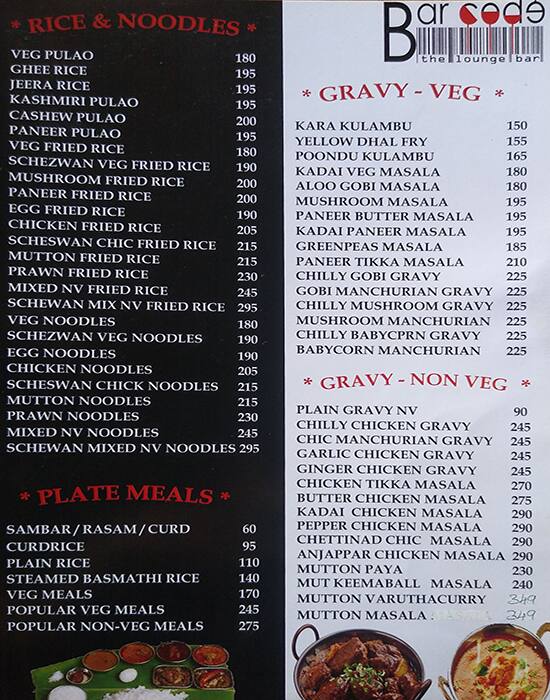 Menu at Barcode Pub, Bengaluru