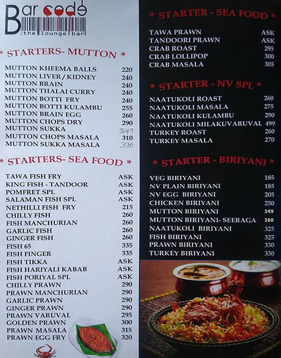 Menu at Barcode Pub, Bengaluru