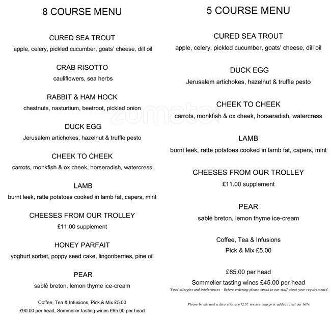 Menu at Simpsons Restaurant, Birmingham