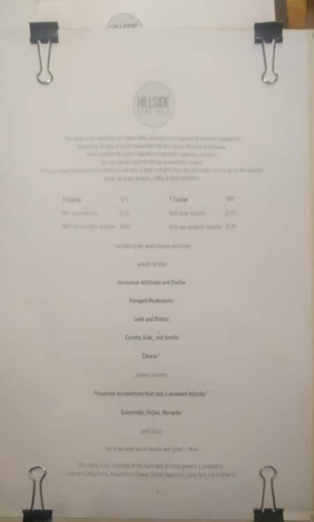 Menu at Hillside Kitchen & Cellar cafe, Wellington