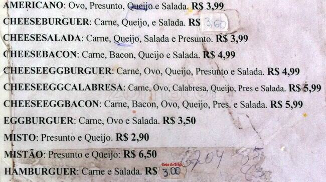 Menu at Grão de Trigo, Salvador