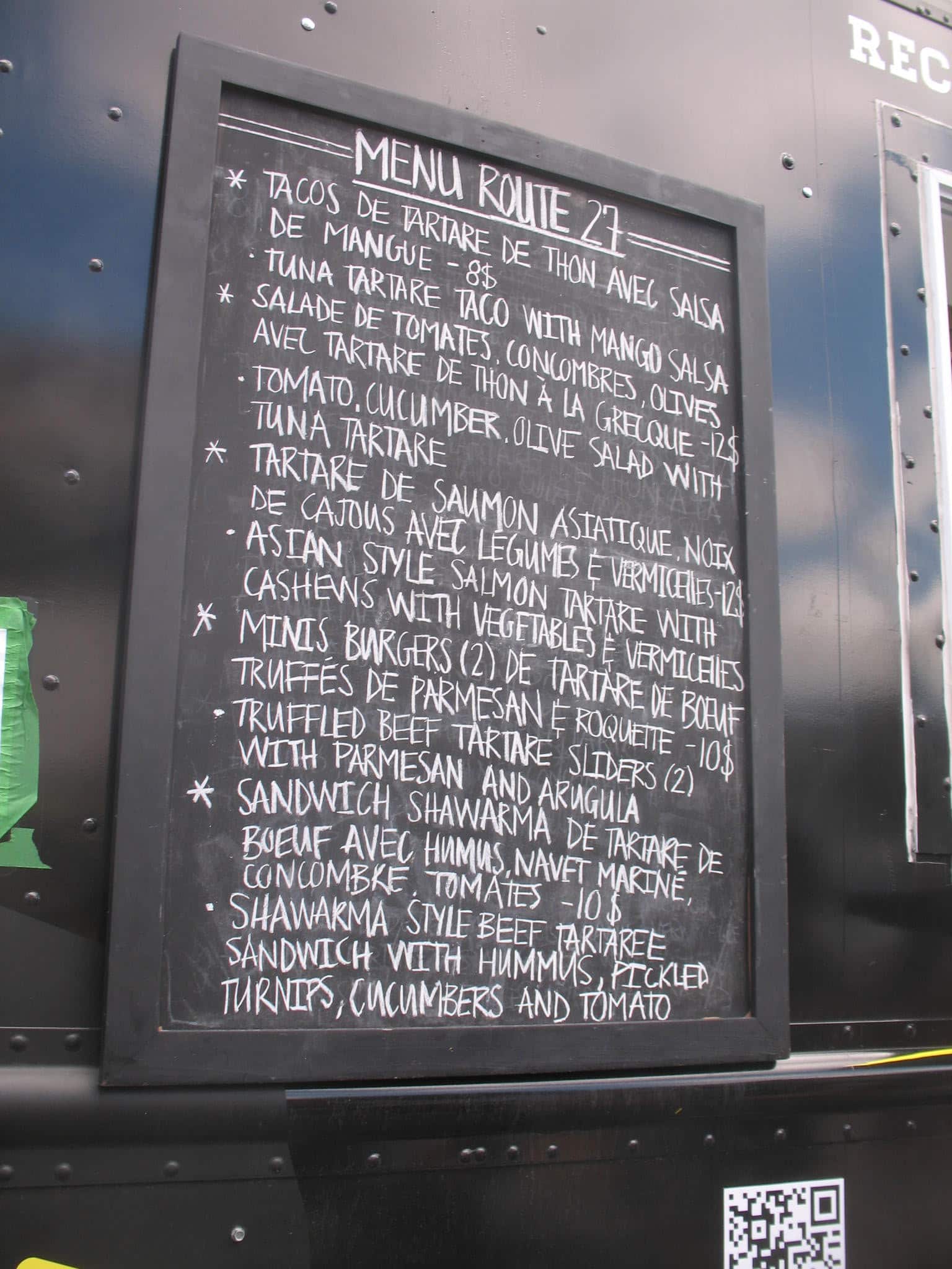 Menu at Marché bar a tartare, Montreal, 27 Prince Arthur St W