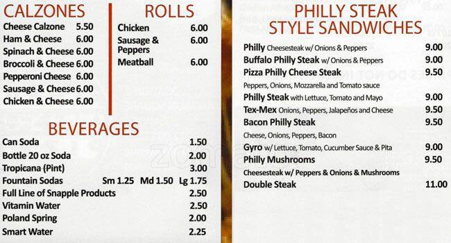 Menu at Famous Amadeus pizzeria, West New York, Madison Square Garden