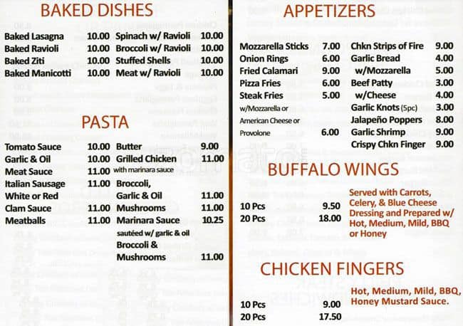 Menu at Famous Amadeus pizzeria, West New York, Madison Square Garden