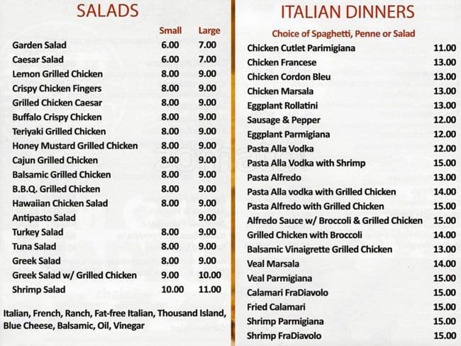 Menu at Famous Amadeus pizzeria, West New York, Madison Square Garden