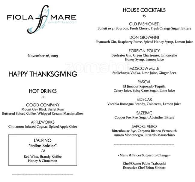 Menu at Fiola Mare restaurant, Washington