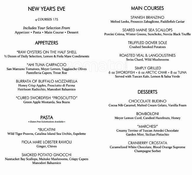 Menu at Fiola Mare restaurant, Washington