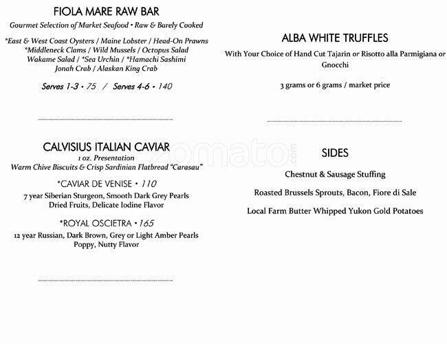 Menu at Fiola Mare restaurant, Washington