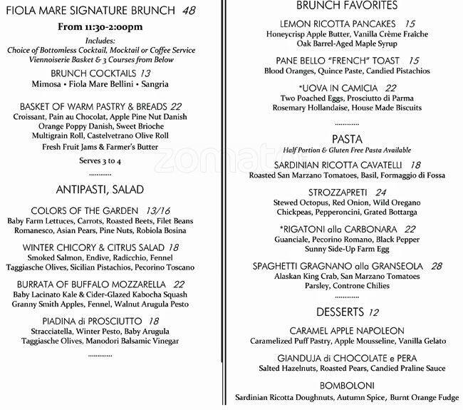 Menu at Fiola Mare restaurant, Washington