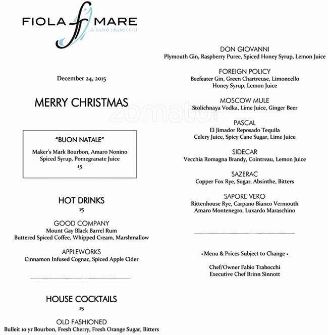 Menu at Fiola Mare restaurant, Washington