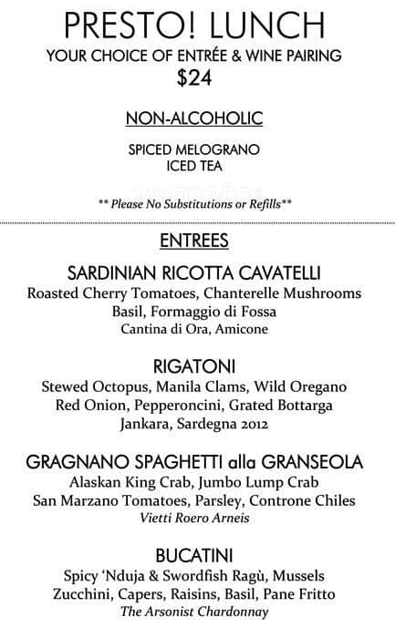 Menu at Fiola Mare restaurant, Washington