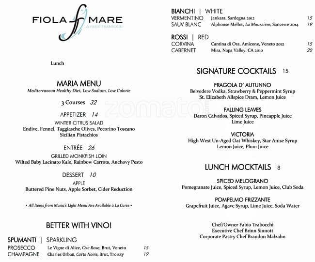 Menu at Fiola Mare restaurant, Washington