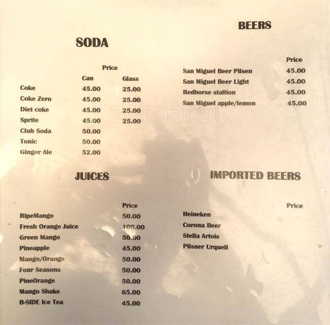 Carta de B-Side Cafe, Cebú