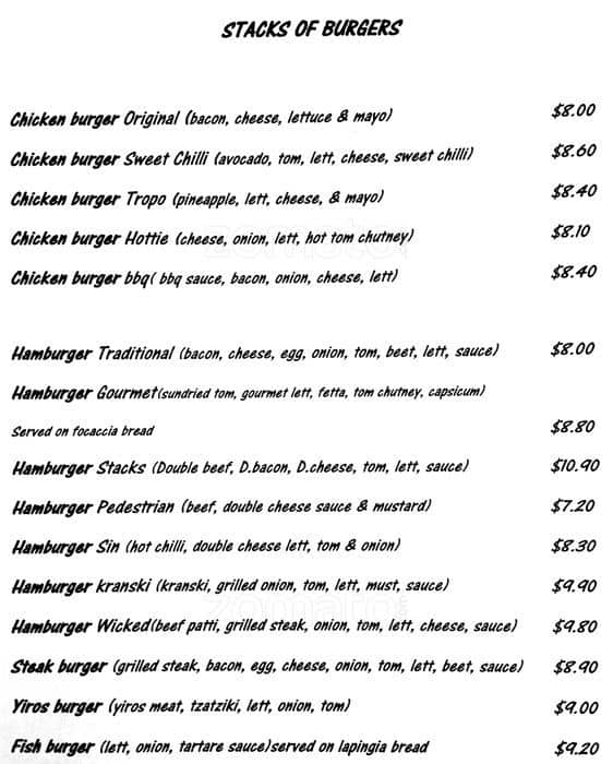 Menu at Stacks of Snacks cafe, Daw Park