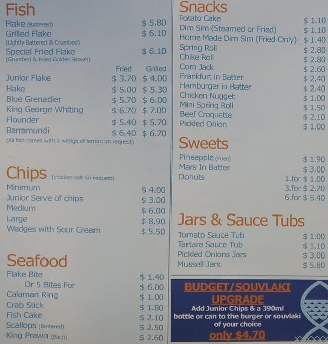 Menu at Flakey Jakes Dingley fast food, Dingley Village