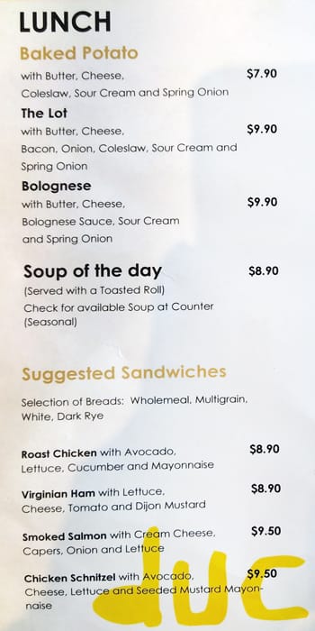 Menu at Ducky On Clyde cafe, Clyde, Shopping on Clyde