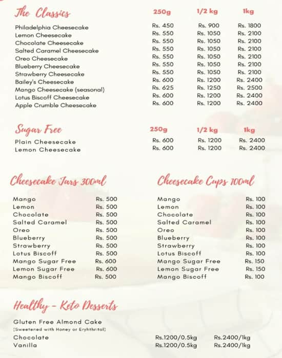 Menu of Mom's Cheesecakes, Colaba, Mumbai