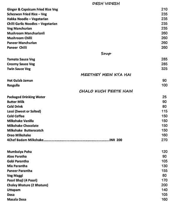 Menu at 4 Chef - AIIMS, Rishikesh, Rishikesh