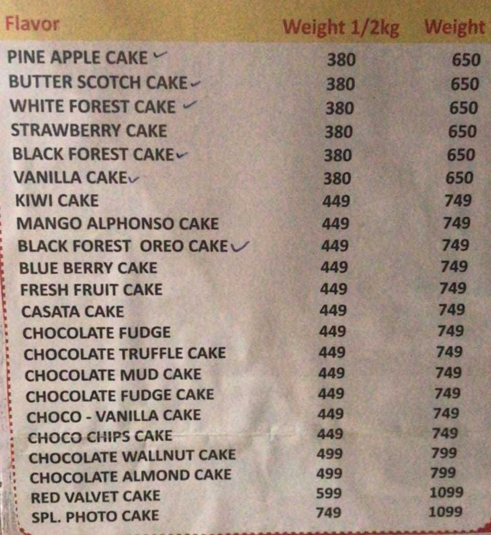 Menu of KC Bakery, Sector 37, Noida