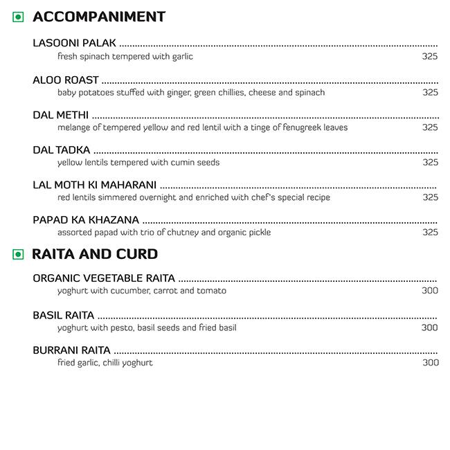 Menu at Varq, New Delhi, The Taj Mahal Hotel