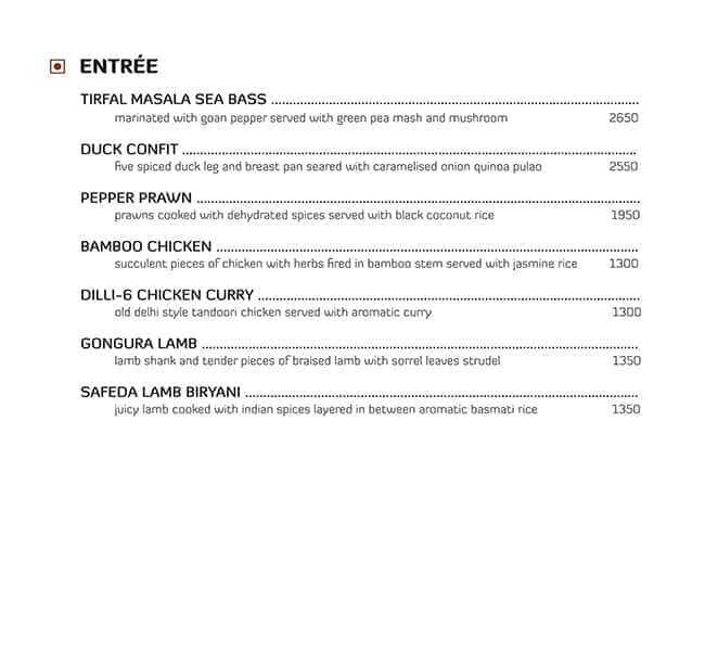 Menu at Varq, New Delhi, The Taj Mahal Hotel