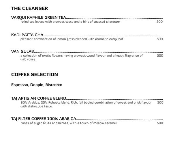 Menu at Varq, New Delhi, The Taj Mahal Hotel