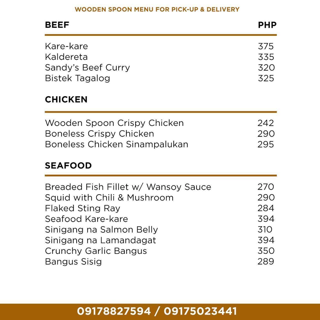 Menu at Wooden Spoon restaurant, Makati, 1210 Rockwell Dr