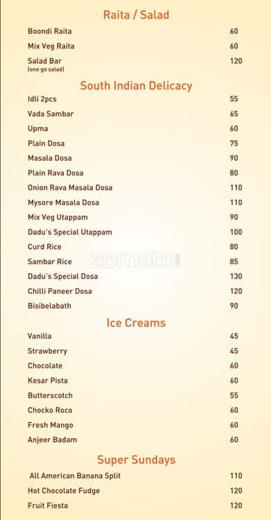 Menu at Dadus, Hyderabad, 36 Square
