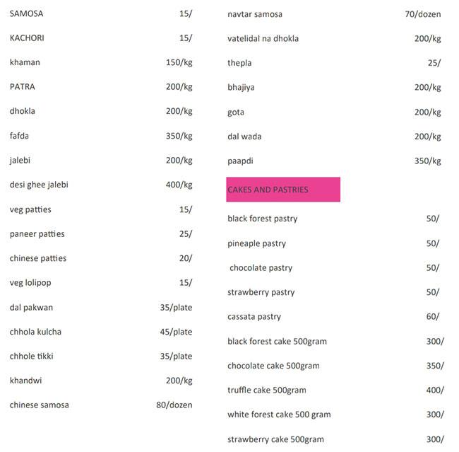 Menu at Shikarpuri Halwai, Ahmedabad, 10