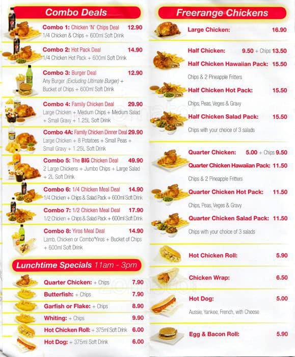 Menu at Fat Chicken restaurant, Plympton, 230 Anzac Highway Plympton