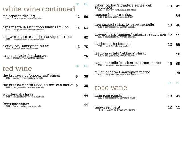 Menu at The Breakwater restaurant, Sorrento, Sorrento Quay Hillarys ...