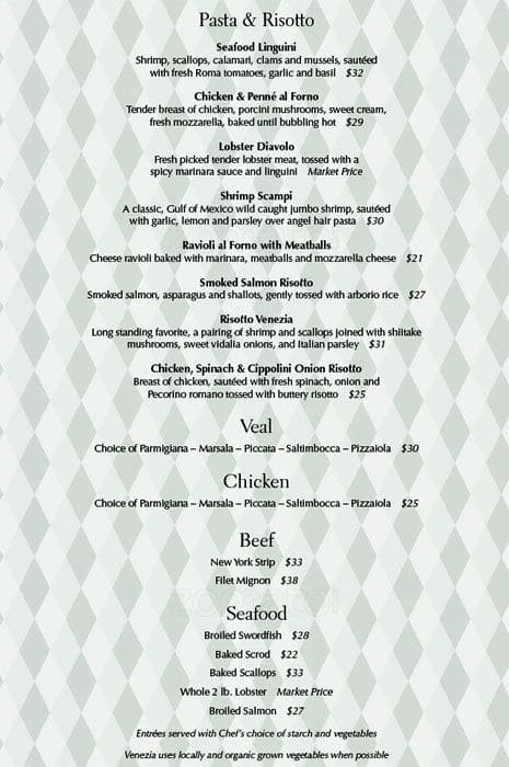 Menu at Venezia Restaurant Boston, Boston