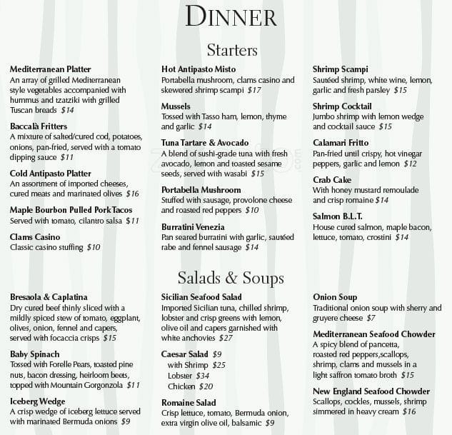 Menu at Venezia Restaurant Boston, Boston