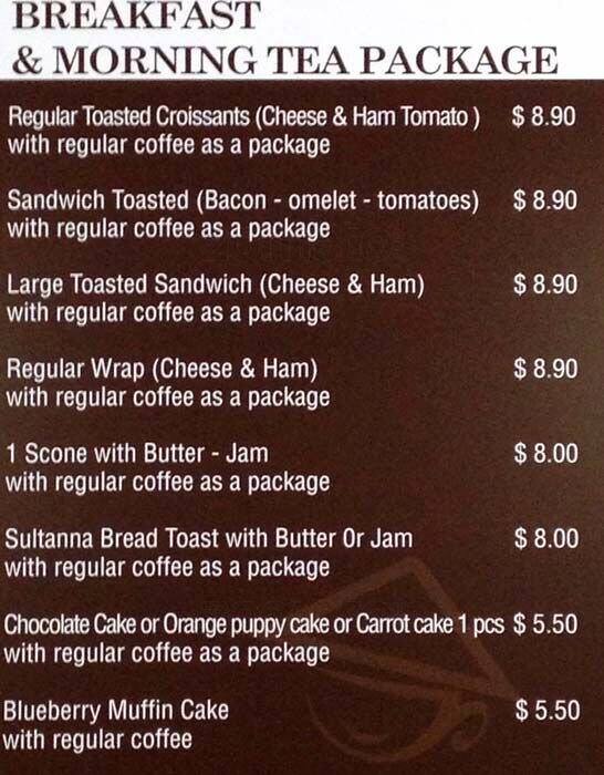 Menu at HCM cafe, Oakleigh