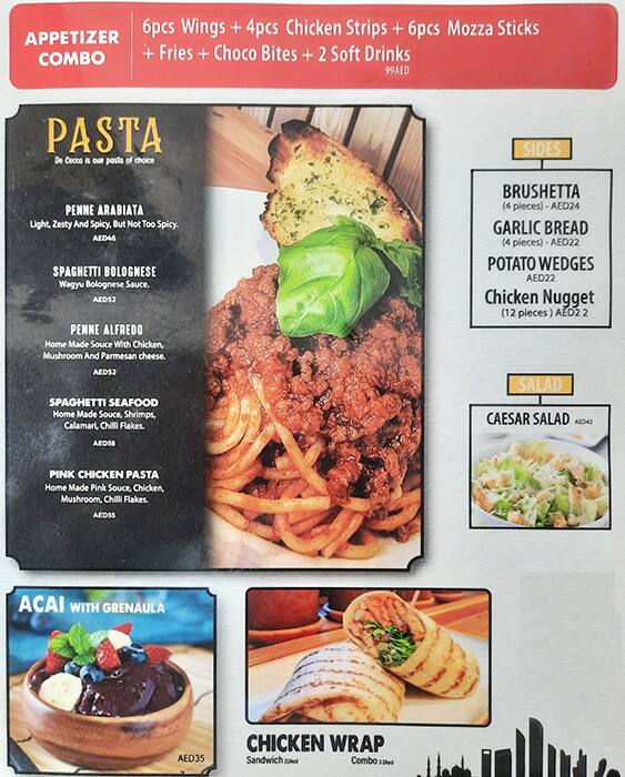 Menu at Kingpin restaurant, Abu Dhabi
