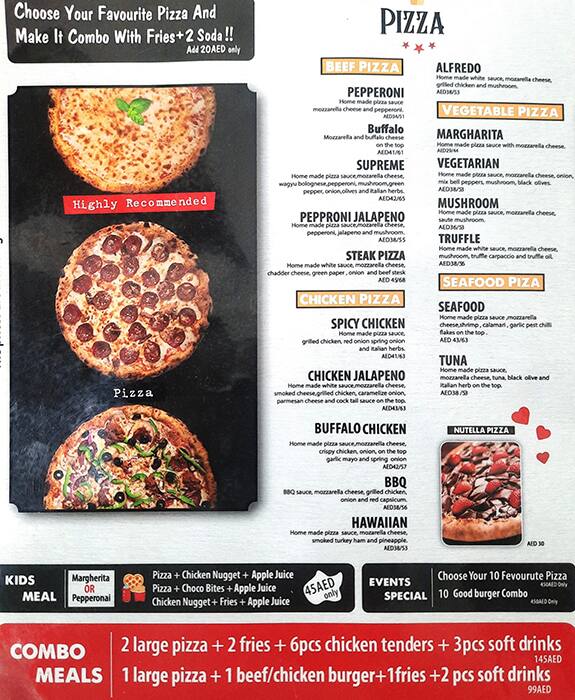 Menu at Kingpin restaurant, Abu Dhabi
