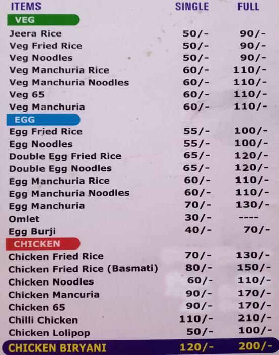 Menu at ATM FOOD COURT, Hyderabad