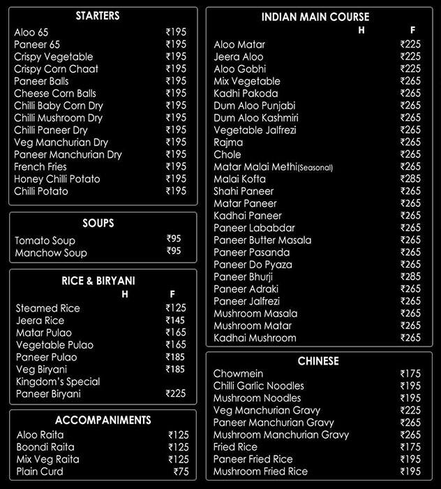 Menu of Kitchen Complex, Sector 17, Gurgaon