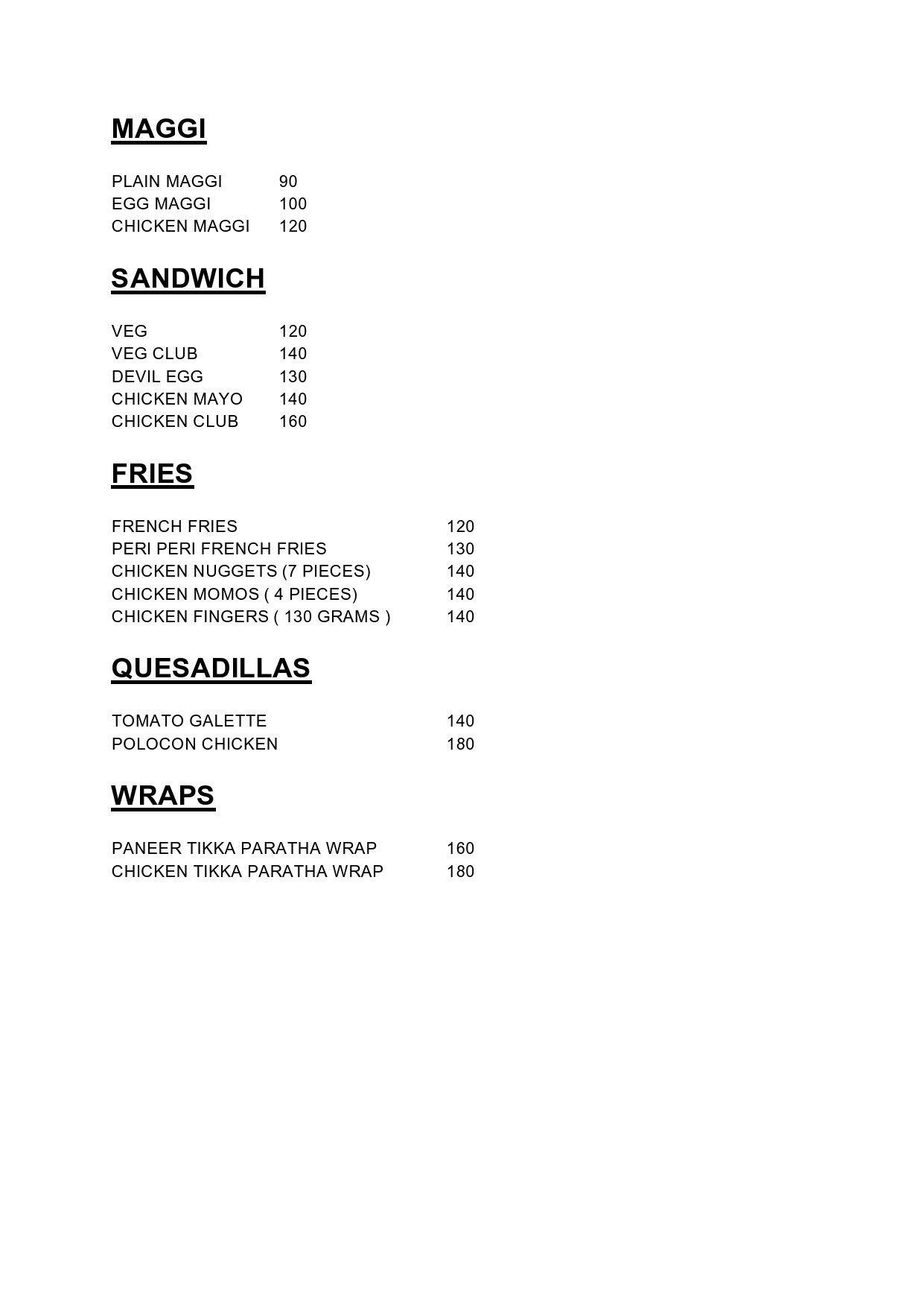 Menu at Hungry Birds, Coimbatore