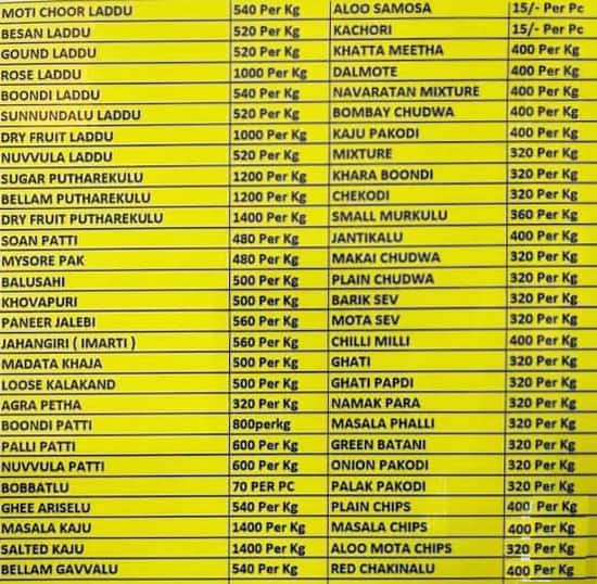 Menu of Dhan Laxmi Sweet House, Bachupally, Hyderabad